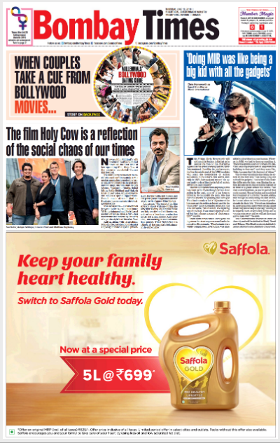 Front Page Advertising in Bombay Times for FMCG Brands - The Media Ant