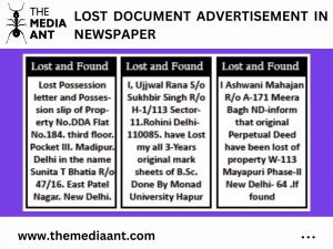 Book Lost Document Ad in Newspaper Easily | The Media Ant