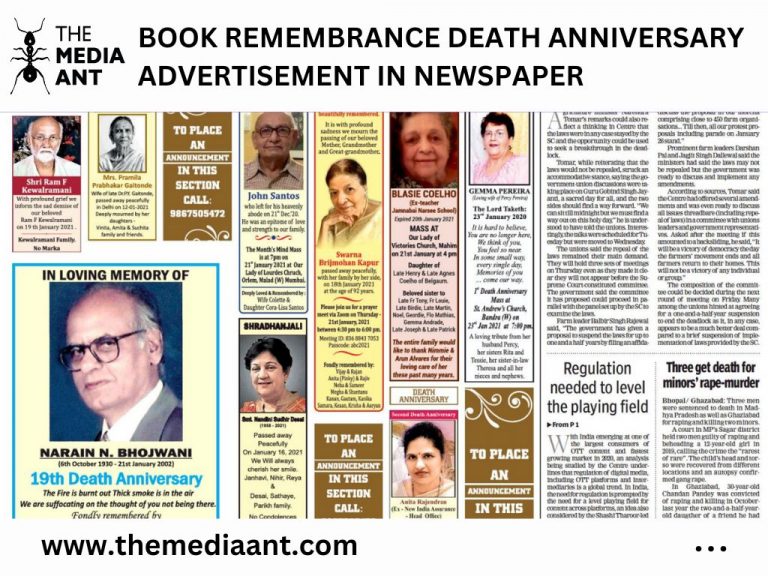 Book Remembrance Death Advertisement in Newspaper