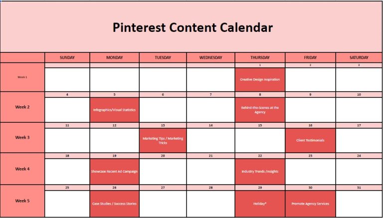 Download Pinterest Content Calendar Template